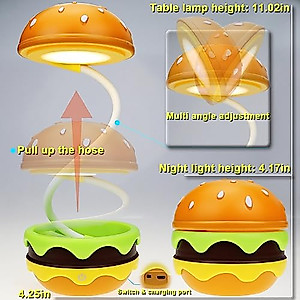 Cute Desk Lamp for Kids, Rechargeable Hamburger Small Desk Lamps with Adjustable Neck Dimmable Touch Switch, Nursery Night Lights, Kawaii Desk Accessories, Kawaii Room Decor for Boys Girls Gifts