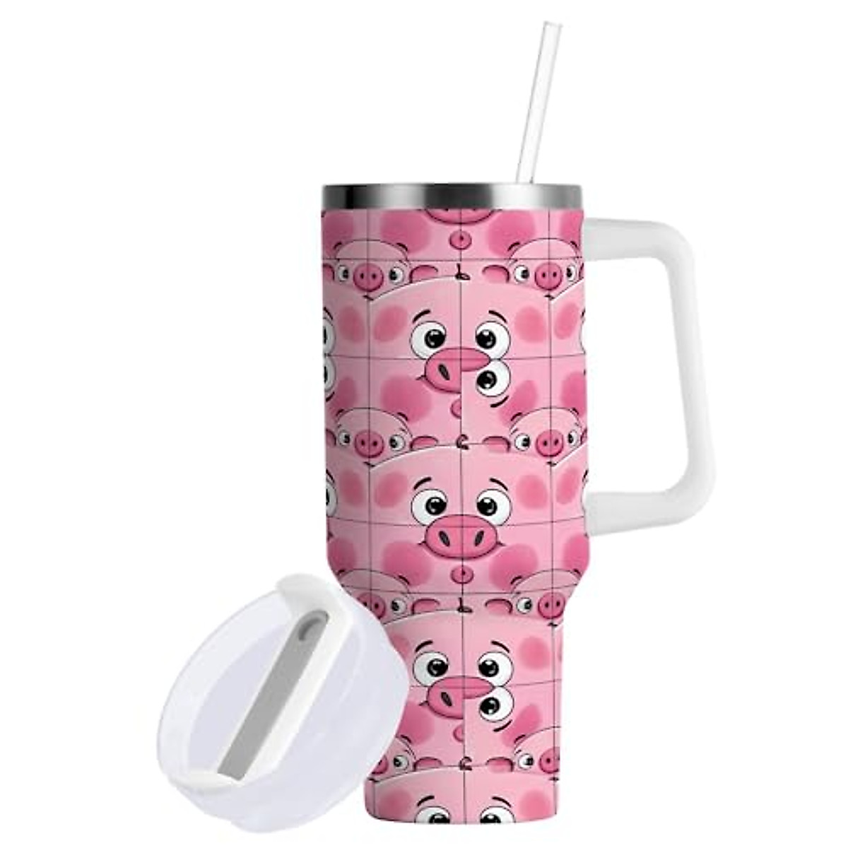 RPLIFE Cute Pig Faces Pink Travel Coffee Tumbler, Stainless Steel Mug, Cups with Lids