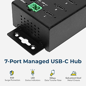7-Port USB-C 3.2 Hub w/ 15KV ESD Surge Protection DIN Rail Mount