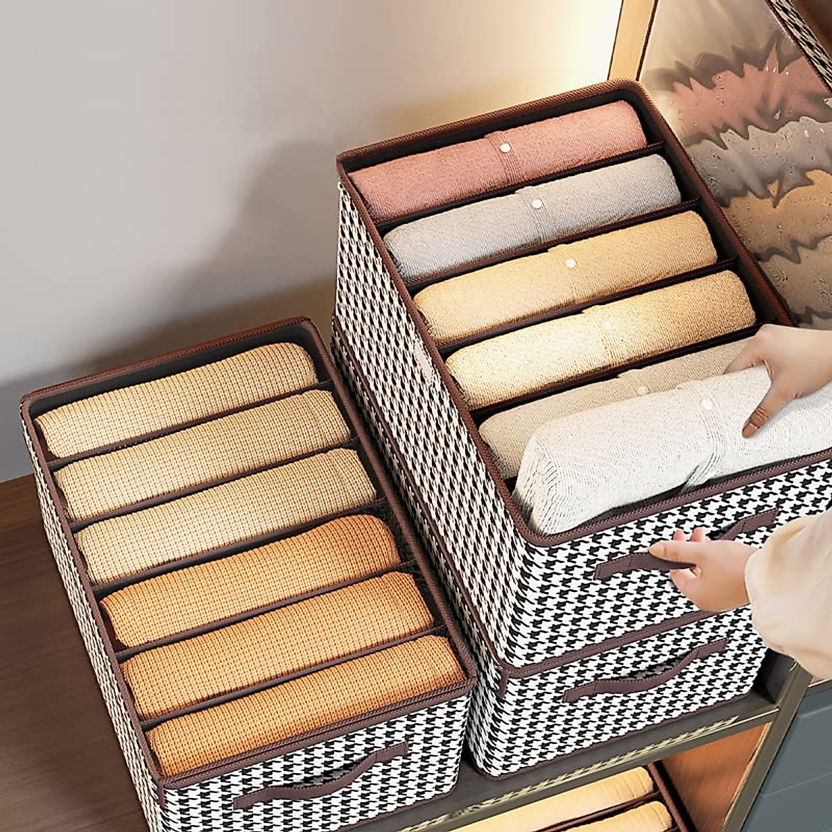 Ozeupeka foldable indoor clothes storage box with handles, large space closet closet storage storage box for clothes/jeans/skirts/shirts/T-shirts, 1PCS (7 Grids)