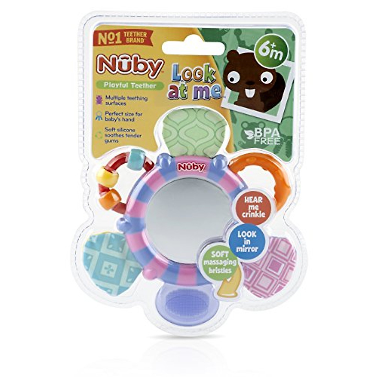 Nuby Look-at-Me Mirror Teether Toy, Colors May Vary