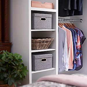 Household Essentials 710-1 Bin Lids and Handles | 2 Pack | Grey Linen Fabric Box Set, 2 Count