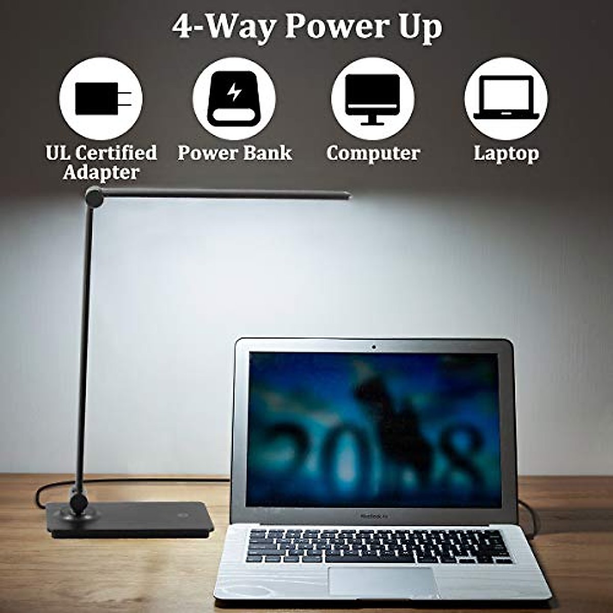 Dott Arts LED Desk Lamp, Touch Control Desk Lamp with 3 Levels Brightness, Dimmable Office Lamp with Adjustable Arm, Foldable Table Desk Lamp for Table Bedroom Bedside Office Study, 5000K, 8W, Black