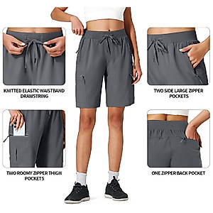 Ksmien Women's Hiking Cargo Shorts Quick Dry Lightweight Summer Shorts with Zipper Pockets for Travel Golf Camping Dark Grey