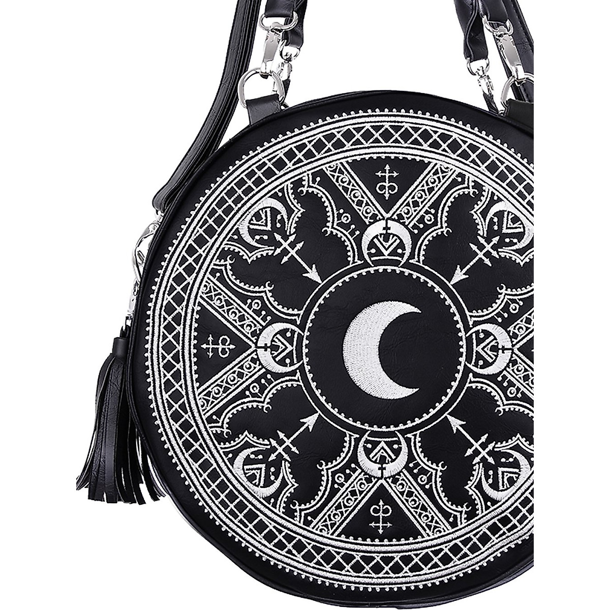 Restyle Gothic Occult Henna Round Bag Black Faux Leather Moon Handbag