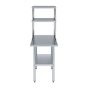 AmGood 24" x 24" Stainless Steel Work Table with 12" Wide Double Tier Overshelf | Metal Kitchen Prep Table & Shelving Combo