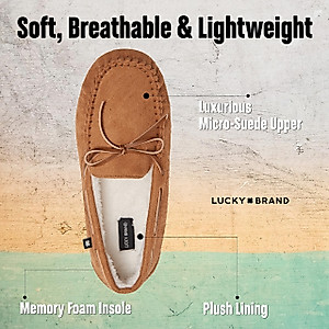 Lucky Brand Mens Micro-Suede Moccasin Slippers with Faux Sherpa Lining