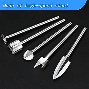 Luo ke 5 Pcs Assorted Wood Carving Bits, 1/8'' Shank Carbide Steel Engraving for Rotary Tool