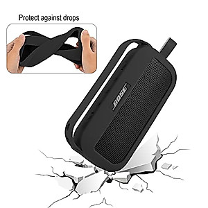 TXesign Silicone Case Cover for Bose SoundLink Flex Bluetooth Portable Speaker Travel Protective Carrying Pouch with Handle Anti-dust Plug for Bose SoundLink Flex (Black)