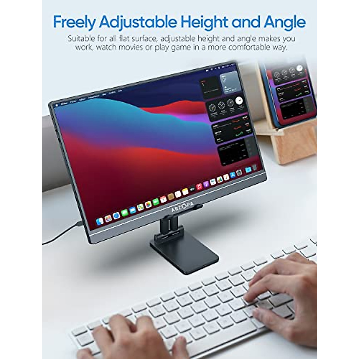 ARZOPA Portable Monitor & Tablet Stand, 17.3'' 1080P FHD Laptop Monitor & Adjustable Sturdy Portable Monitor Stand Combination