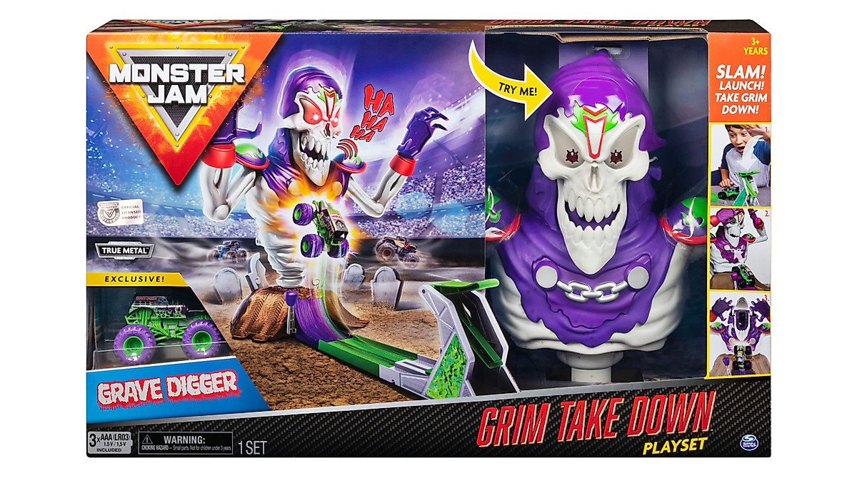 Monster Jam Grim Takedown Playset with Lights & Sounds - Die-Cast Truck