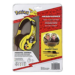 Pokemon Pikachu Kids Headphones, Adjustable Headband, Stereo Sound, 3.5Mm Jack, Wired Headphones for Kids, Tangle-Free, Volume Control, Children's Headphones On Ear for School Home, Travel