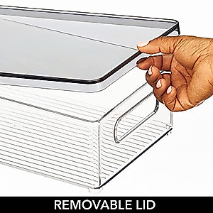 mDesign Small Plastic Stackable Bathroom Cabinet Storage Bin Box with Handles/Lid, Drawer Stacking Organizer for Soap, Lotion, Towels, and Accessories, Ligne Collection, 4 Pack, Clear/Smoke Gray, 15 x 8.5 x 4.2