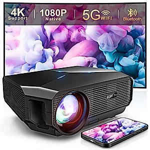 Projector with 5G WiFi and Bluetooth AMLINK 13000L Full HD 1080P Outdoor Portable Video Projector Support 4K, Home Theater Movie Projector Compatible with HDMI, VGA, USB, PC, iOS & Android