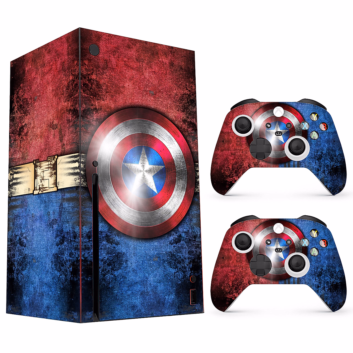 HK Studio Captain Shield Decal Sticker Skin to Cover X-Box Series X with No Bubble, Waterproof, Full Protection - Including 2 Controller Skins and Console Skin