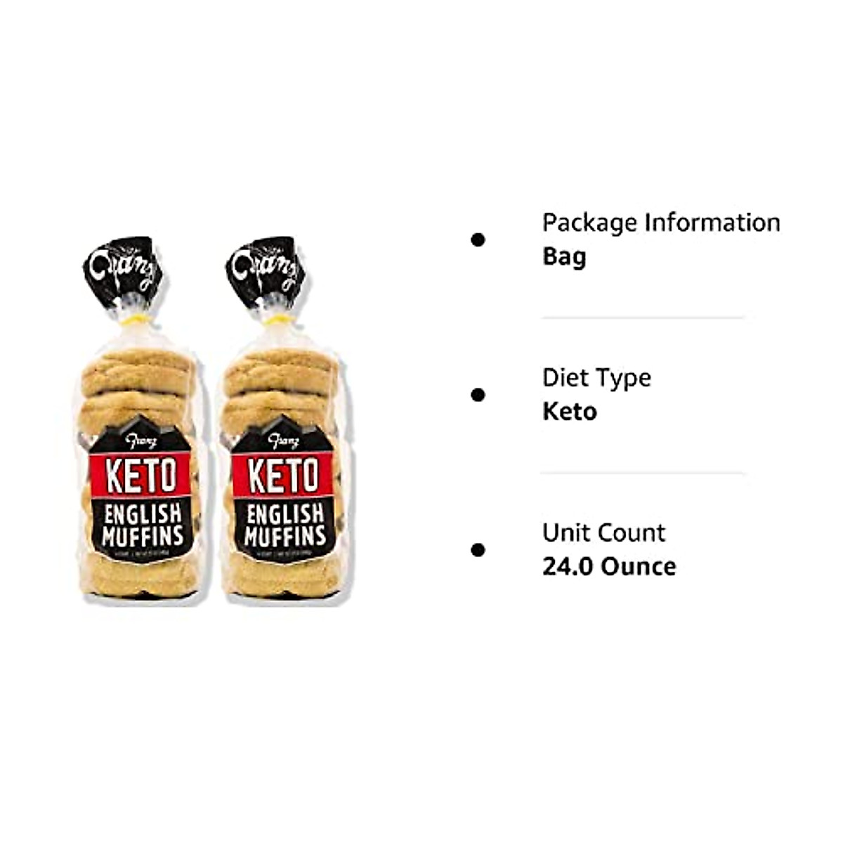 Franz Bakery Keto English Muffins with Living Chic Keto Lifestyle Guide 2 Pack (2 x 12oz)