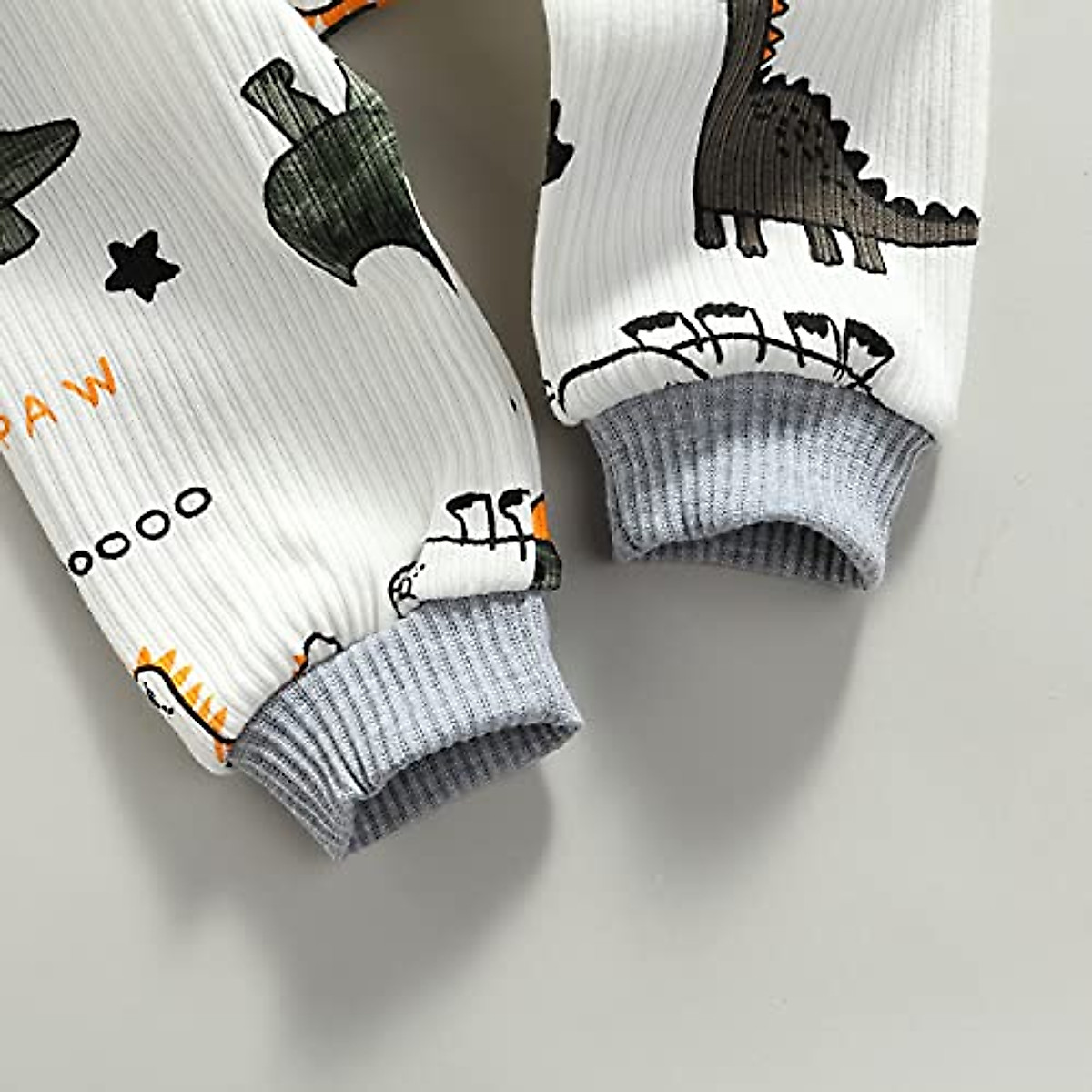 Ledy Champswiin 2pcs Winter Newborn Baby Boy Clothes Infant Cute Dinosaur Print Outfit Ribbed Cotton Long Sleeve Tops Pants Set (Dinosaur White, 0-3 Months)