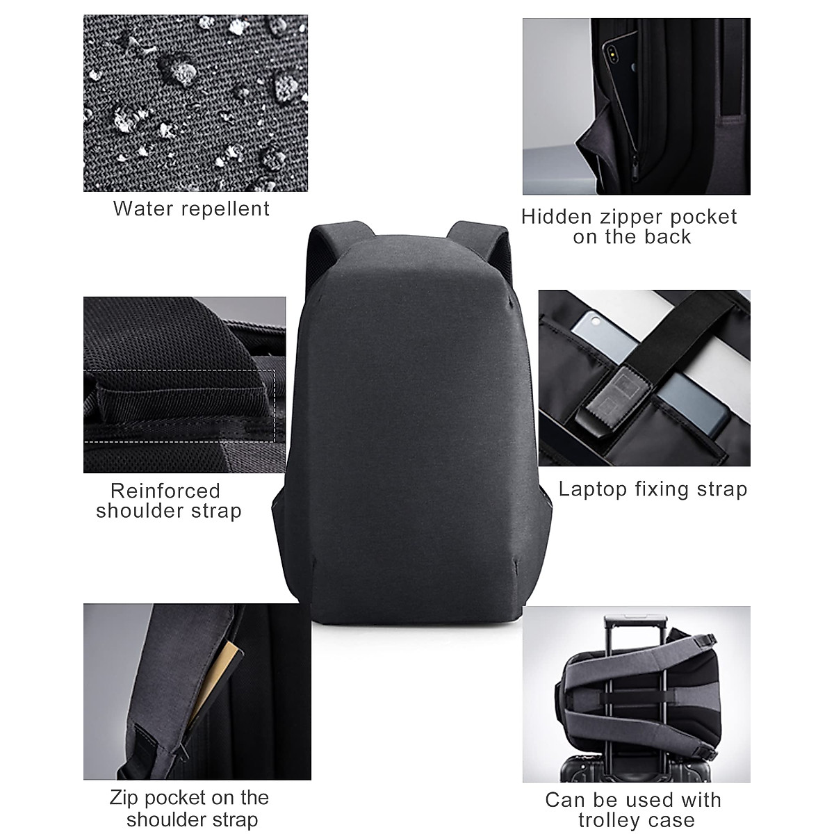 WINKING Laptop Backpack for Men Women - Laptop Backpack 15.6" Anti Theft Slim Business Backpack With USB Charging Port, Durable College School Backpack For Traveling, Hiking, Commuting, Black