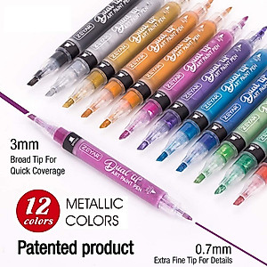 ZEYAR Dual Tip Acrylic Paint Pens 12 Metallic Colors, Board and Extra Fine Tips, Patented product, Water Based Acrylic & Waterproof Ink (12 Metallic Colors)