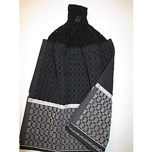 Crocheted FULL Towel Shades of Black Kitchen Towel with Black Yarn