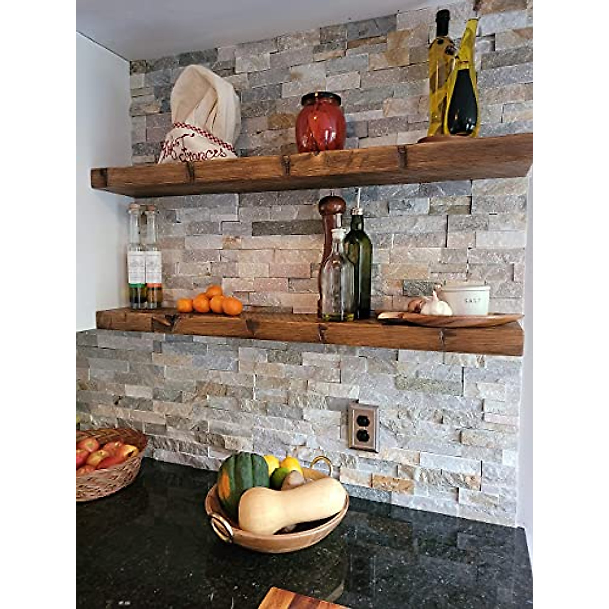 Floating, Wood Shelf, Reclaimed, Rustic, Shelves, 1800's, Antique, Vintage, Patented Easy Hang, 2" Thick x 7" deep x 36", Set of Two, Medium Brown
