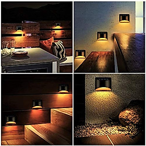 LeiDrail Solar Step Lights Outdoor Deck Fence Stair Warm Light Sun Powered LED Illuminated Landscape Lighting Waterproof for House Yard Garden Post Black - 4 Pack