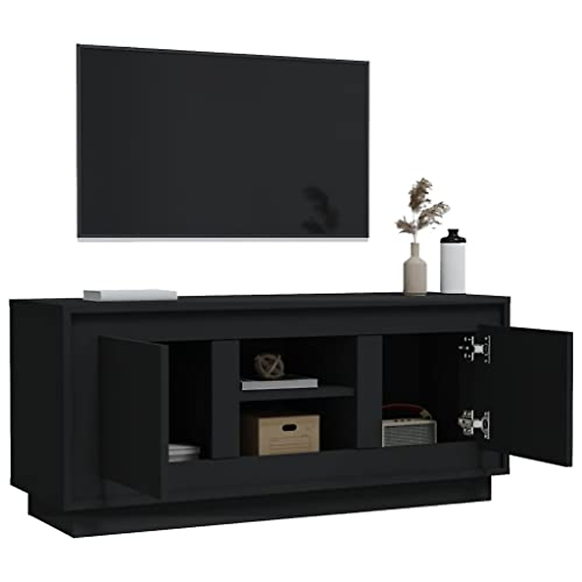 GaRcan TV Cabinet Media Furniture Sideboard Entertainment Centre TV Console Media Unit HiFi Cabinet Concrete Grey 102x35x45 cm Engineered Wood (Black)