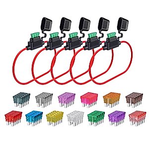 12 Gauge Fuse Holder ATC/ATO, SIM&NAT 5 Packs in-Line Automotive Blade Fuse Holder with 65PCS Standard Car Fuses, 1A 2A 3A 4A 5A 7.5A 10A 15A 20A 25A 30A 35A 40A Automotive Replacement Fuses