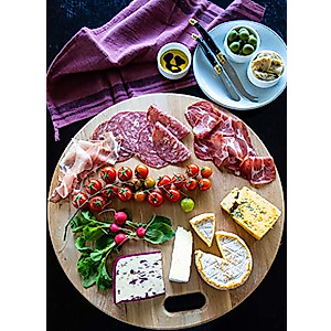 LUX American Oak Wood Diameter 19 inches Oversized Charcuterie Board | Large Cheese Board | Serving Board With Handle for Serving Cheeses, Meats, Crackers, and Wine | Unique Gift (Round Cutting Board)