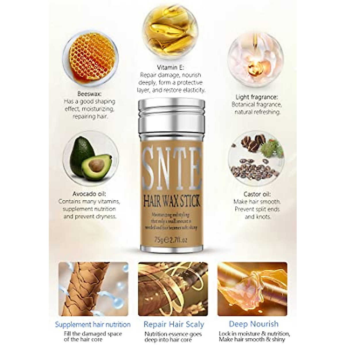 Hair Wax Stick, 2pcs - Wax Stick for Hair Wigs Fly away Hair Tamer Stick for Smoothing Flyaways & Taming Frizz, Flyaways Hair Stick Hair Wax for Women & Baby Hair, New Upgrade Slick Stick by Samnyte