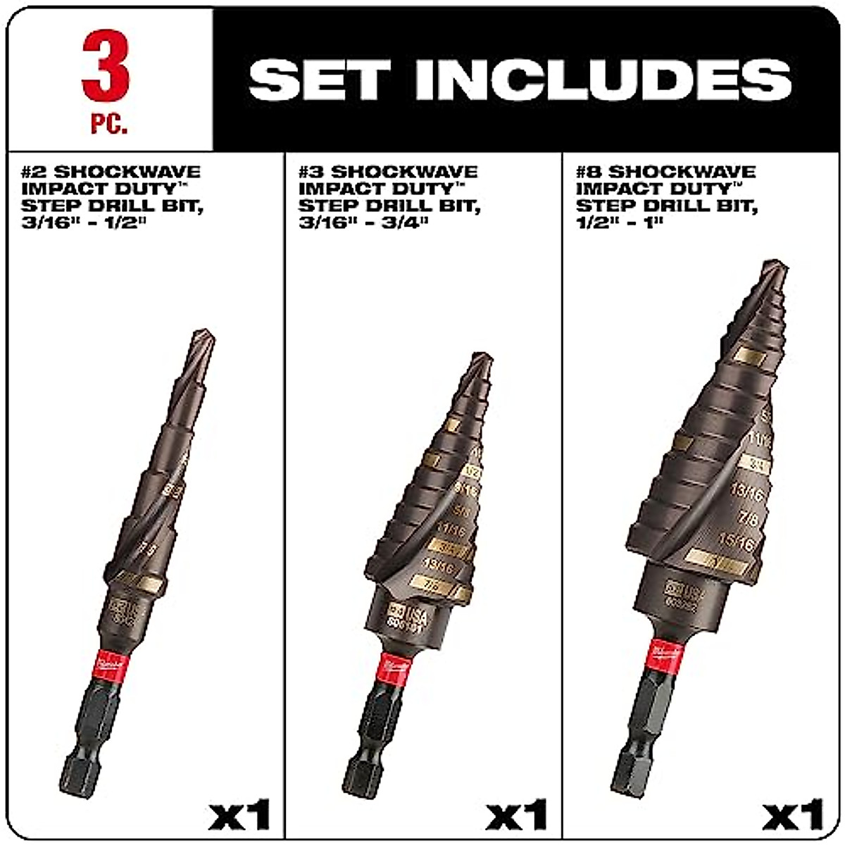 Milwaukee Titanium Shockwave Impact Duty Step Bit Kit (3-Piece)