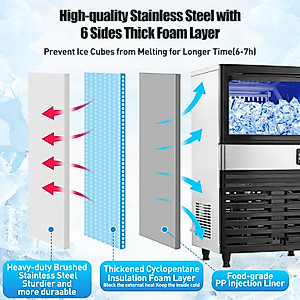 Gravee Commercial Ice Maker Machine, 150lbs/24H Under Counter Ice Maker Machine Stainless Steel with 27lbs Ice Storage Bin, Freestanding Ice Maker for Restaurant, Bar, Home, Office, Cafe