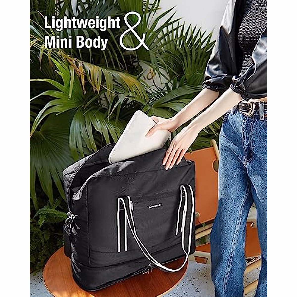 For Spirit Airlines Personal Item Bag 18x14x8 BAGSMART Foldable Travel Duffel Bag Tote Weekend Overnight Bag Carry on Luggage for Women and Men(Beige)