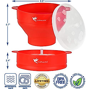 EcoPeaceful Silicone Microwave Popcorn Popper Collapsible Bowl - 100% Pure Silicone - LFGB Food Grade - No Fillers, BPA-free, Vegan, Reusable, Plastic-free, Eco-Friendly