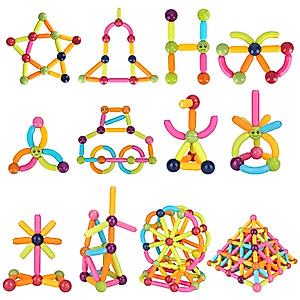 54 Pcs Magnetic Balls and Rods Set,Magnetic Building Sticks Blocks Toys,Magnet Educational Toys STEM Toys for Kids,Learning Magnetic Toys for Boys Girls Age 3 4 5 6 7 8+ Years Old Gifts