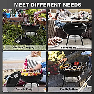 Joyfair Charcoal Grill with 2 Grilling Racks, 14in Small Portable BBQ Grill with Lid for Outdoor Camping/Patio/Backyard Barbecue/Tabletop Cooking, Enamel Coated & Dual Vent System, Black