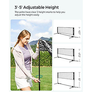 SONGMICS 10 ft Badminton Net, Height Adjustable Volleyball Net, Pickleball Net with Poles, Foldable Nylon Net for Tennis Indoor Outdoor Court, Black USYQ300HV1