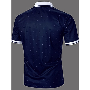 Floerns Men's All Over Print Golf Shirt Short Sleeve Collar Neck Polo Shirt Navy Blue S