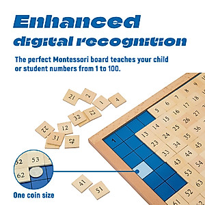 Montessori Toys for 3+ Year Old Hundred Board, Consecutive Counting Numbers 1-100 for Learning & Educational Toy- Math Games Board,Montessori Math Materials for Large Size 13.7" X 13.7 "X 0.4"