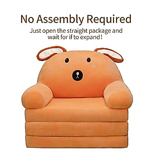 Toddler Chair Kids Sofa - Toddler Sofa Kids Couch Fold Out, 2 in 1 Flip Out Couch and Mini Sofa for Girls and Boys, Baby Couch for 1-4 Year Olds - Cute and Comfy Baby Sofa (Brown Dog)