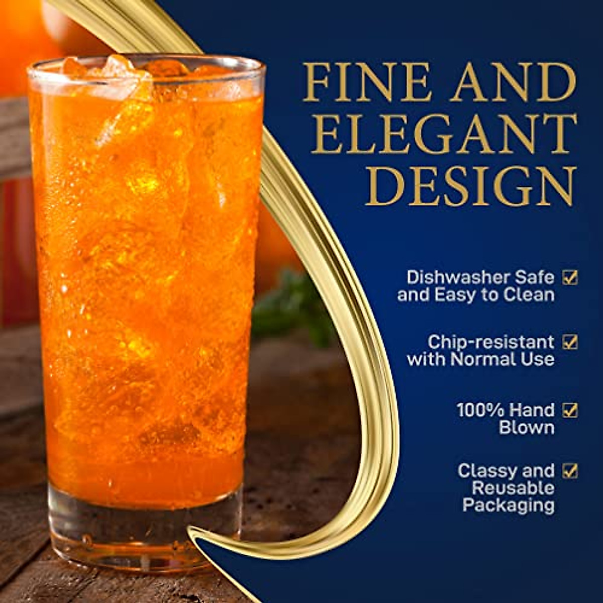 NutriChef 14.2oz Highball Drinking Glasses - Set of 2 Heavy Base Tall Tumbler Clear Glassware for Water, Wine, Beer, Liquor, Gin, Cocktail, Whiskey, Juice, Iced Coffee, Mixed Drinks, Dishwasher Safe