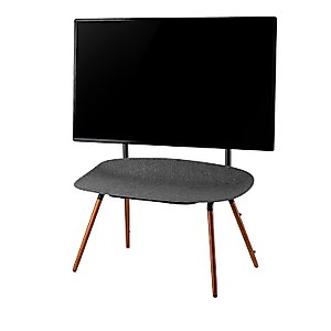 POUT E17 TV Studio Display - Solid Wood Legs Metal Base w/Height Adjustable Black Bracket & Felt Shelf - Supports Max Load 88lbs 55 to 70 Inch LED VESA Screens - Universal TV Mount (Black Walnut)