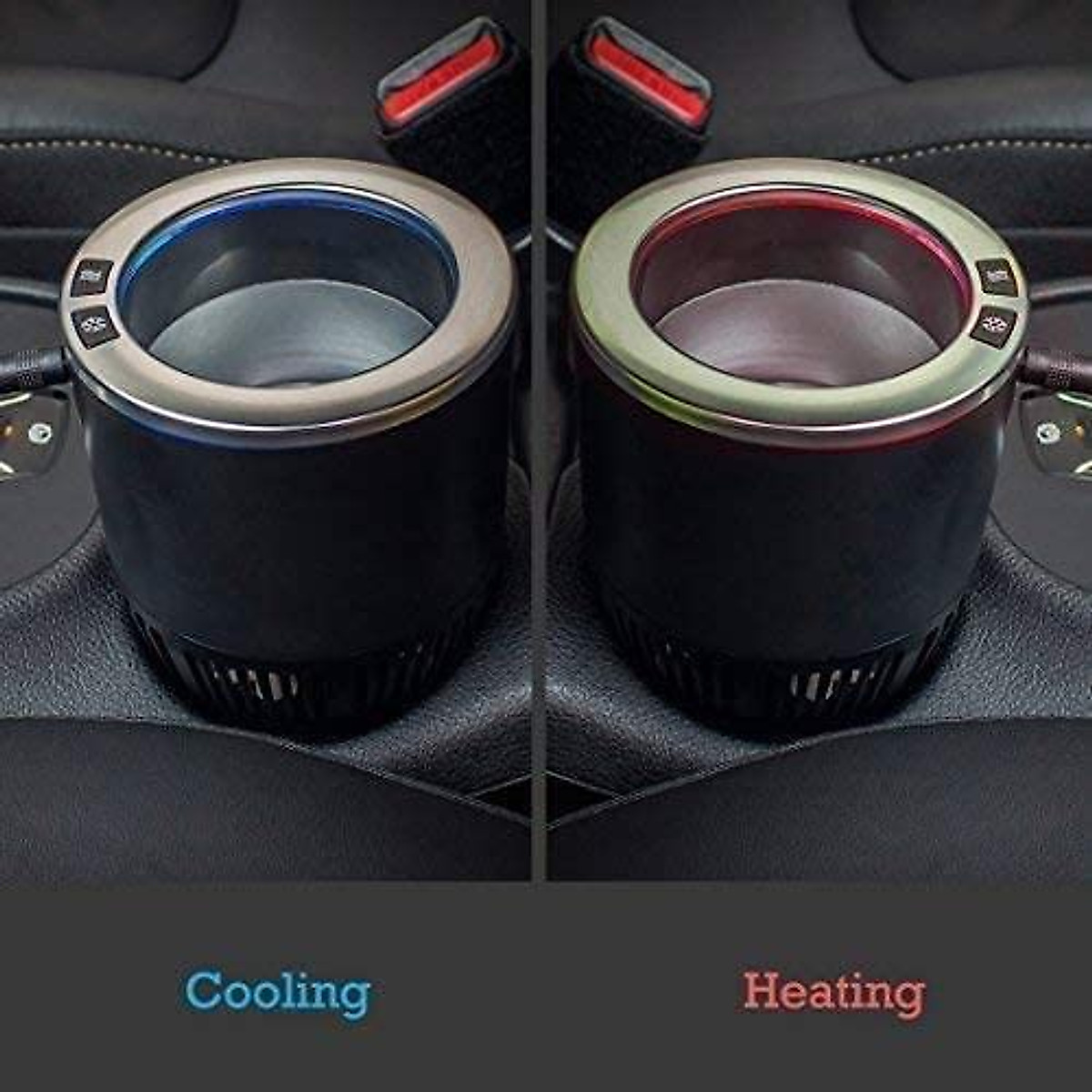 BFYCHYC Premium 2-in-1 Car Cup Warmer Cooler Smart Car Cup Mug Holder | Perfect Car Tumbler Holder for Commuter / Road Tripper Present (Black and Silver), HEB-01