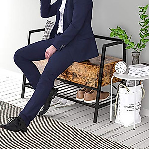 IRONCK Storage Bench, Industrial Shoe Rack Bench with Storage Box, Holds Up to 240 LB Shoe Organizer for Entryway, Bedroom, Closet & Hallway, Entryway Bathroom