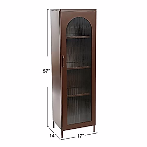 Creative Co-Op Solstice Metal Cabinet with Arched Glass Door, Brown