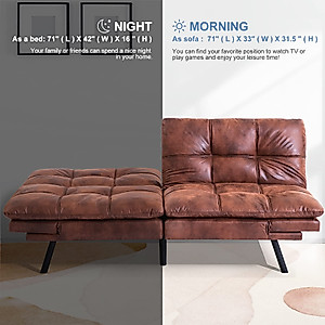MUUEGM Futon Sofa Bed Faux Leather Memory Foam Couch Futon Sets,Convertible Sleeper Sofa for Living Room,Modern Daybed w/Removable Armrests,Love seat for Compact Living Space,Brown