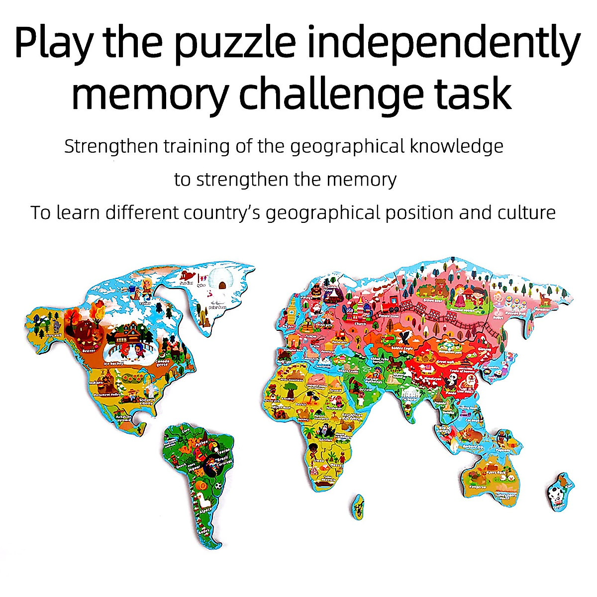 ExBePe Genuine Magnetic Wooden World Map Puzzle,92 Country Flash Cards,National Flags Introduction,Preschool Learning Education Geography Toy for Kid Ages 3+
