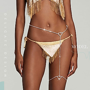 Cosydays Crystal Waist Leg Chain Heart Thigh Chains Rhinestone Body Chains Sparkly Rave Party Bikini Body Jewelry for Women and Girls
