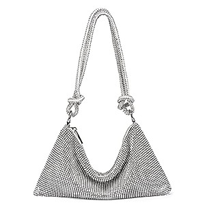 Rhinestone Hobo Bag for Women Chic Evening Handbag Shiny, Sparkly Crystal Handbag Shoulder Bags for Travel Vacation Party Proms Gifts (Silver)