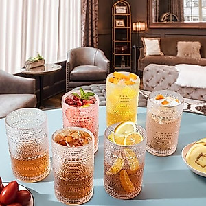 Cocktail Glasses Vintage Drinking Glasses - 12 oz Hobnail Glassware Set of 6 Raindrops Beaded Highball Glassware Romantic Water Glass Cups Suit for Whiskey Juice Beverage Dishwasher Safe Gift Package